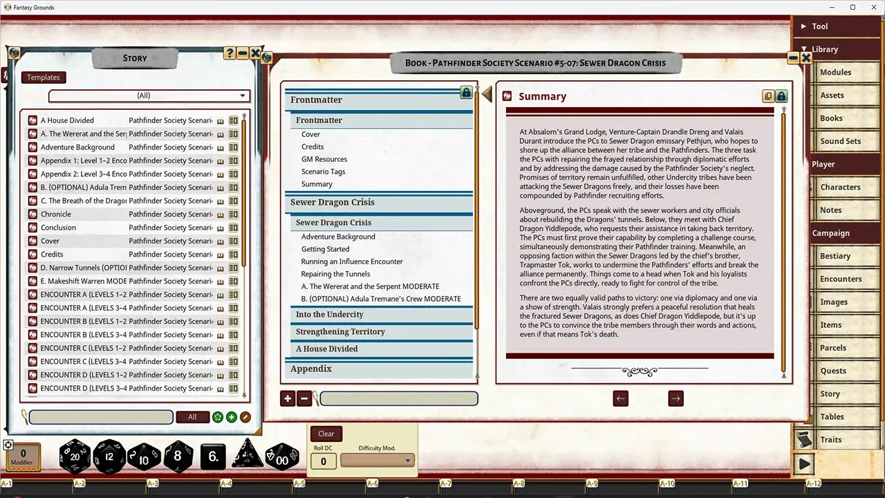Pathfinder Society Scenario #5-07: Sewer Dragon Crisis for Fantasy Grounds