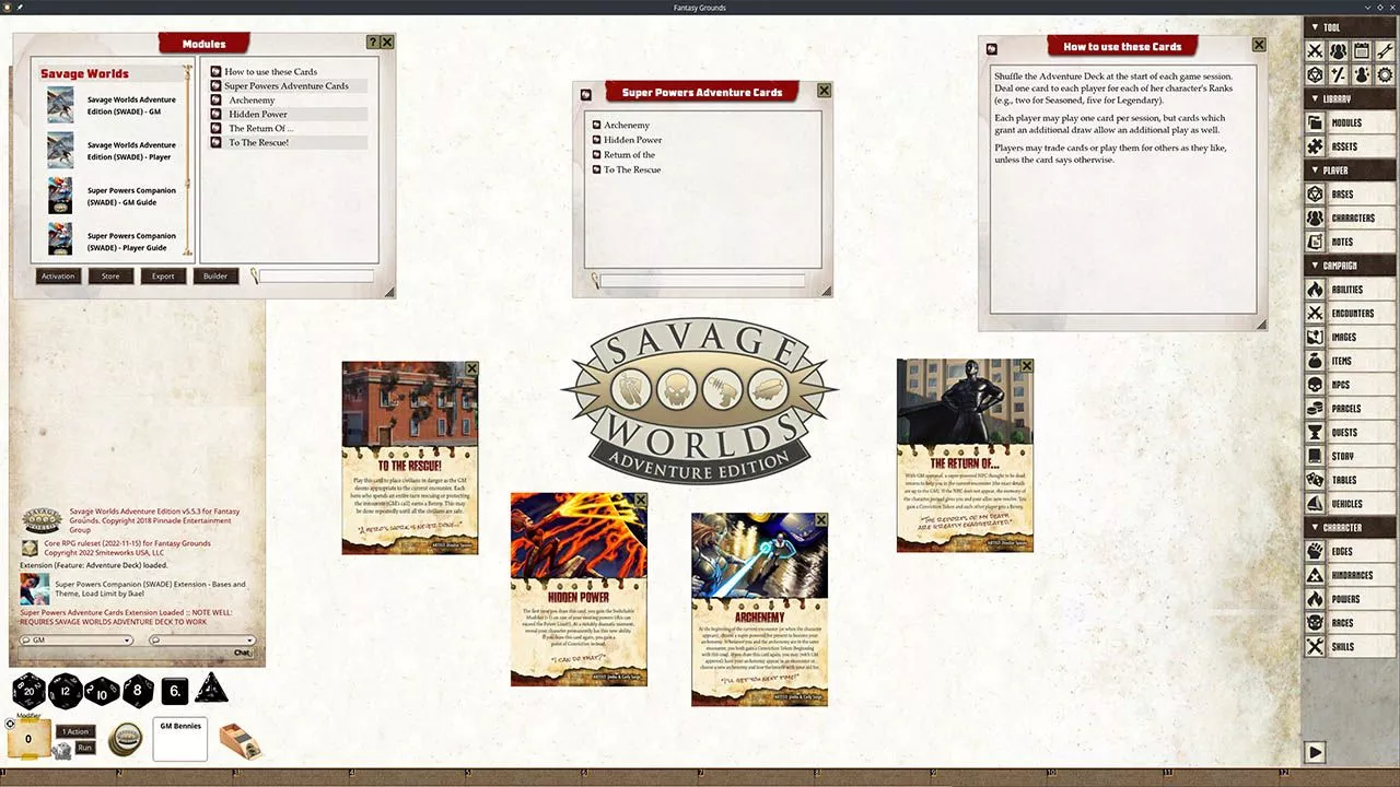 Supers Powers SWADE Adventure Deck Cards for Fantasy Grounds