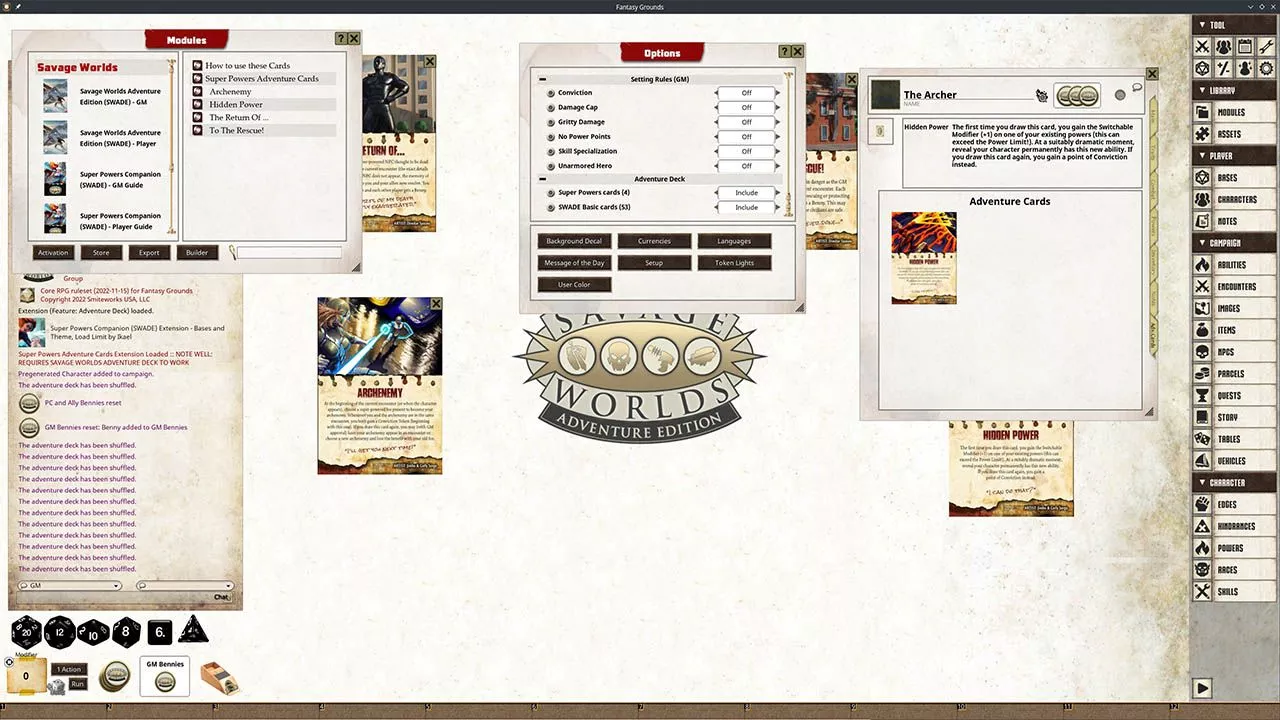 Supers Powers SWADE Adventure Deck Cards for Fantasy Grounds