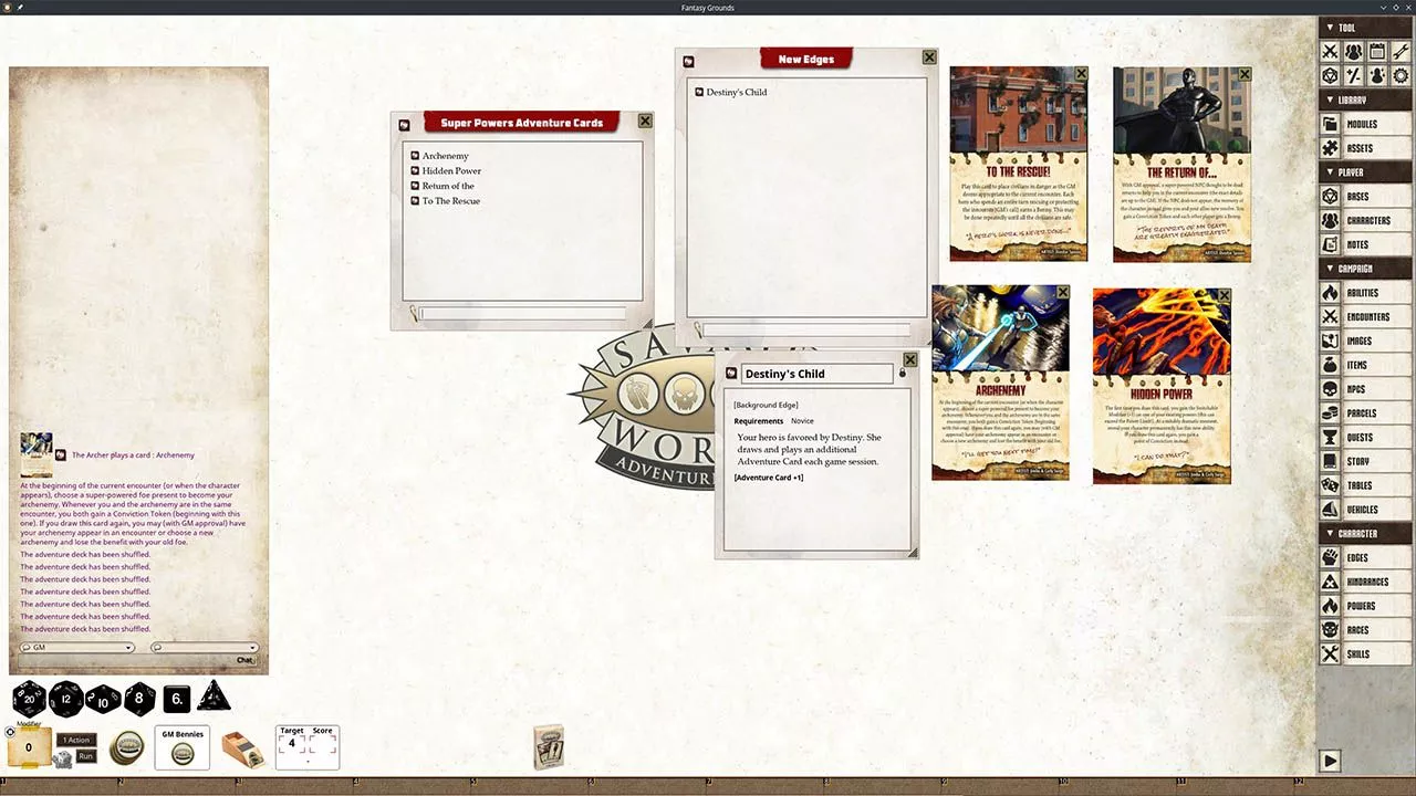 Supers Powers SWADE Adventure Deck Cards for Fantasy Grounds